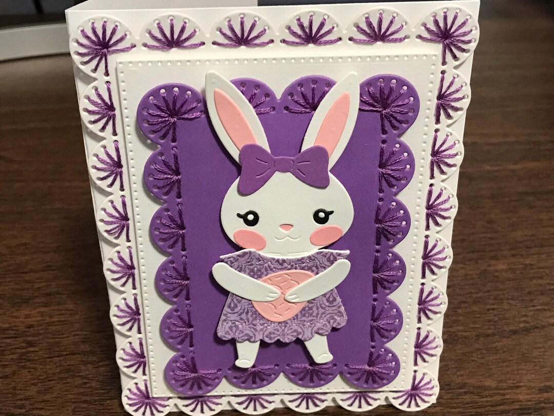 Purple Bunny Easter Card, Hand Embroidered Easter Card, 3d Children’s ...