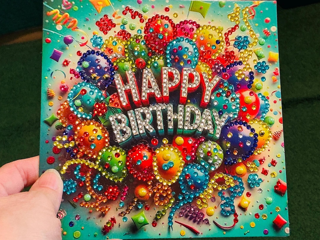 Happy Birthday Card, Beaded Birthday Ballon’s Card - Etsy