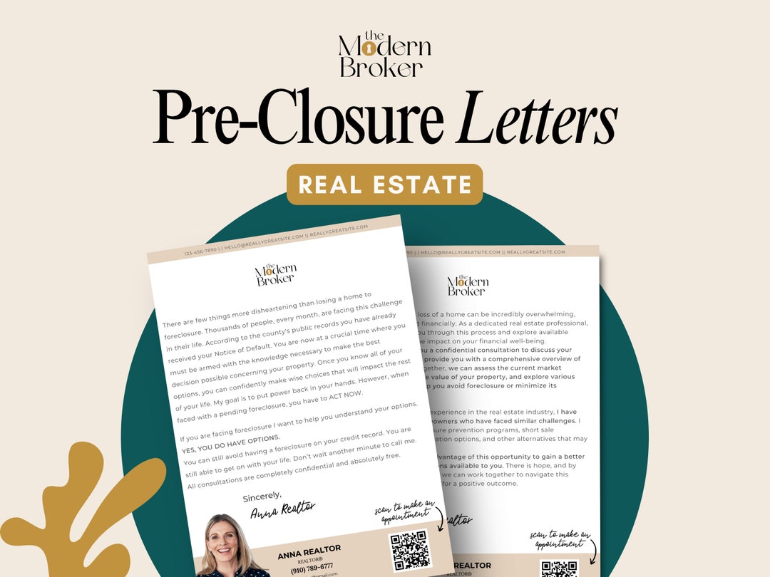 Pre-closure Letter Pre-closure Handout Foreclosure Letter Real Estate ...