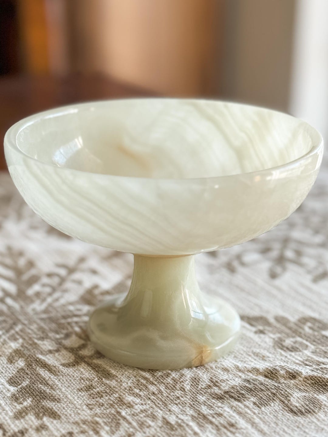 Lime Cream Alabaster Onyx Compote Bowl With Beautiful Banded Pattern - Etsy