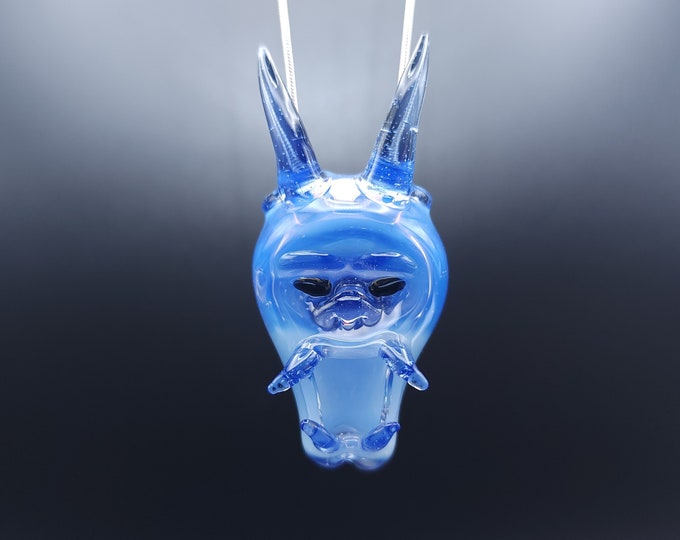 Japanese Hannya Mask Borosilicate Glass UV Reactive Necklace Pendant ...
