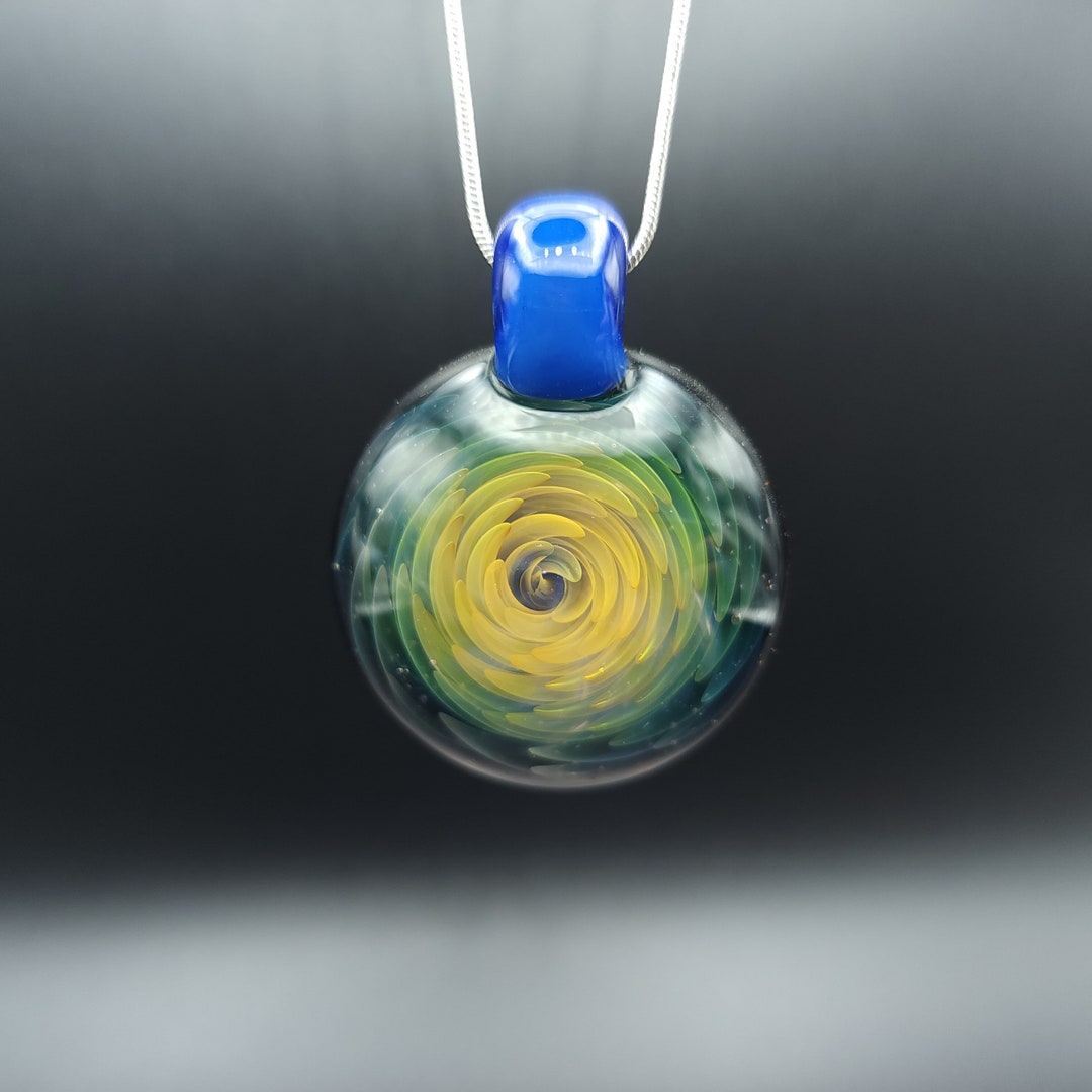 Gold & Silver Fume Vortex Implosion Borosilicate Glass Necklace Pendant ...