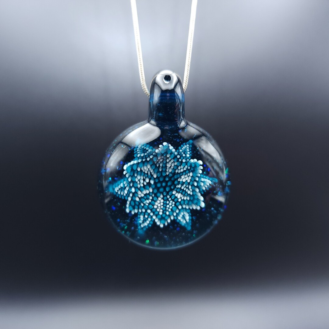 Symmetrical Star Dot Implosion With Encased Crushed Opal Borosilicate Glass Jewelry Necklace ...