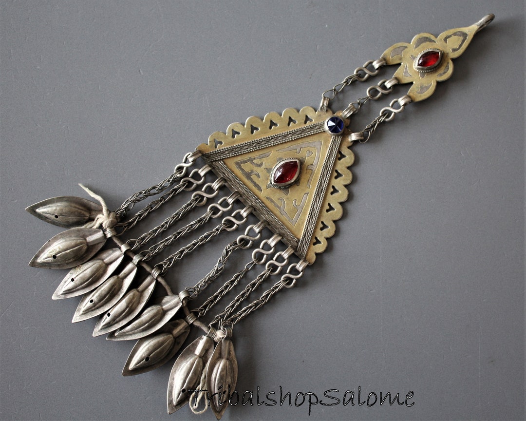 Vintage Turkmen Goldwashed Silver Pendant, Turkoman, Central Asian ...