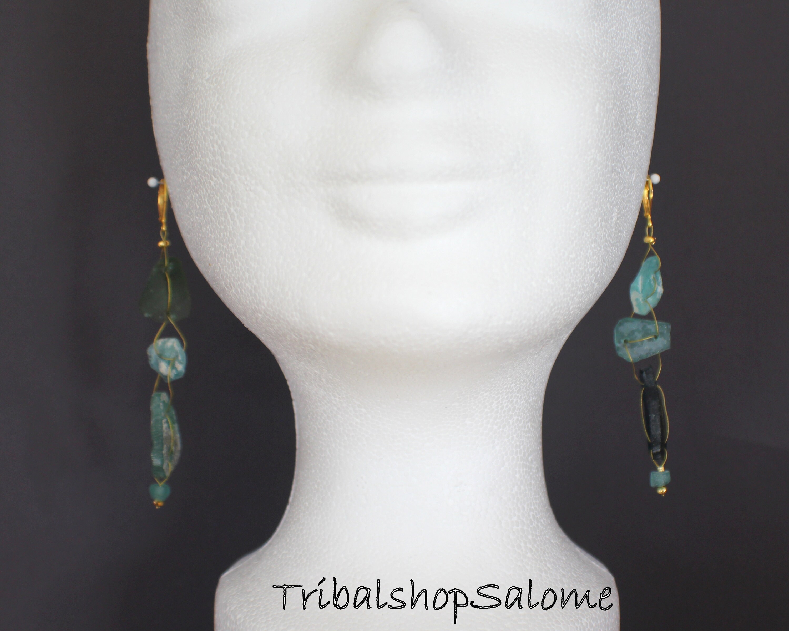 Ancient Roman Glass Shard Earrings, Handmade Glass Earrings on Goldtone ...