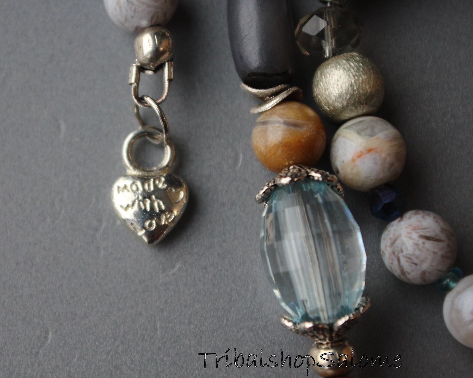 Handmade Long Elegant Beaded Necklace in Blue and Grey Colors With ...