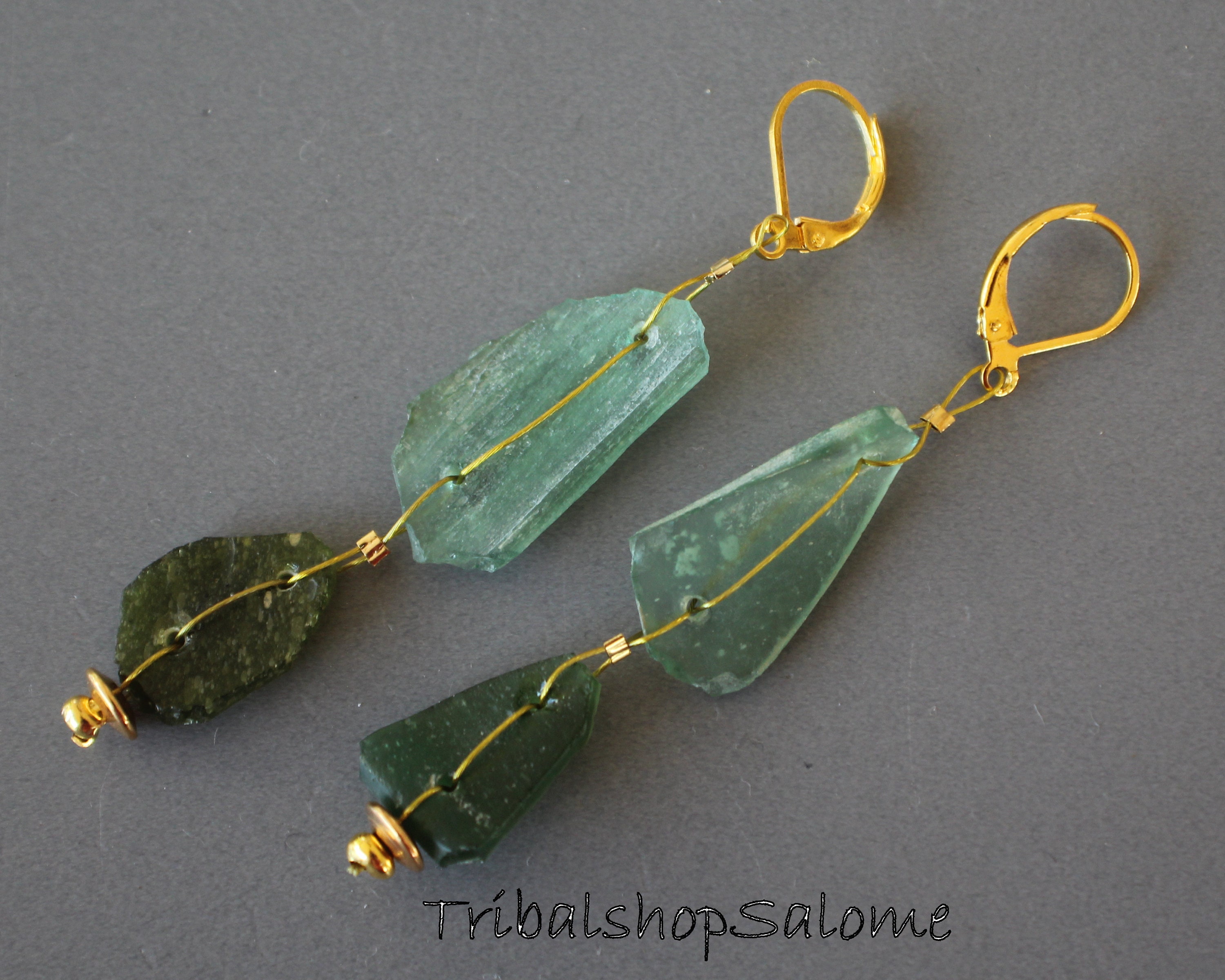 Ancient Roman Glass Shard Earrings, Handmade Glass Earrings on Goldtone ...