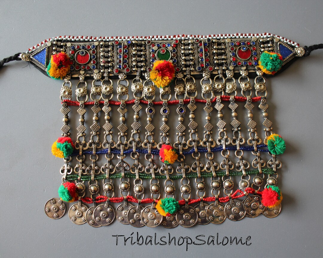 Long Kuchi Tribal Choker With Pompons - Etsy