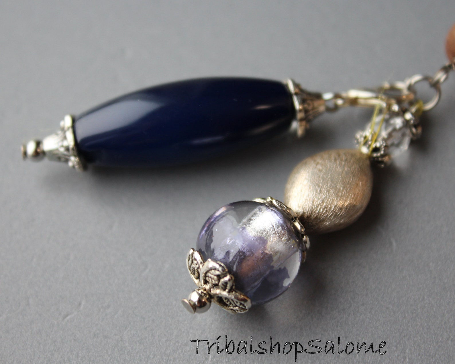 Handmade Long Elegant Beaded Necklace in Blue and Grey Colors With ...