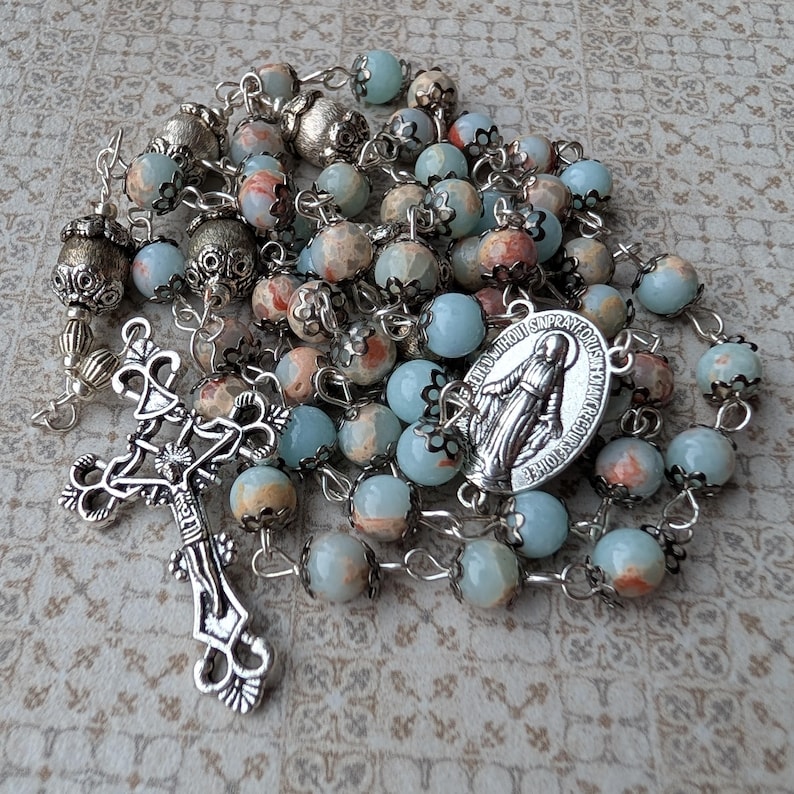 Handcrafted Rosary Made of Sea Sediment Emperor Jasper and 925 Sterling ...