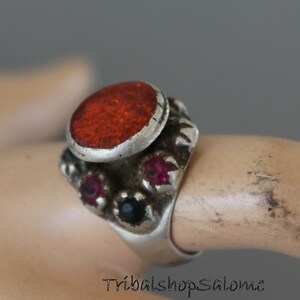 Vintage Swati Aloch Pashtun Silver Ring With Jewels, US Size 8, Nomad ...