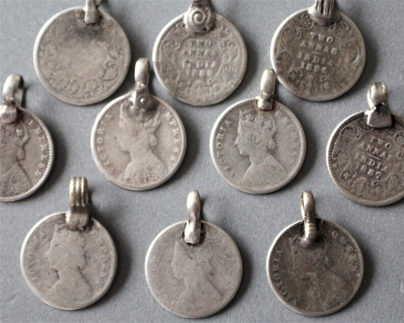 Old Small Indian Silver Coin, Two Anna-coin, 20 Mm Long, 3 Mm Hole - Etsy