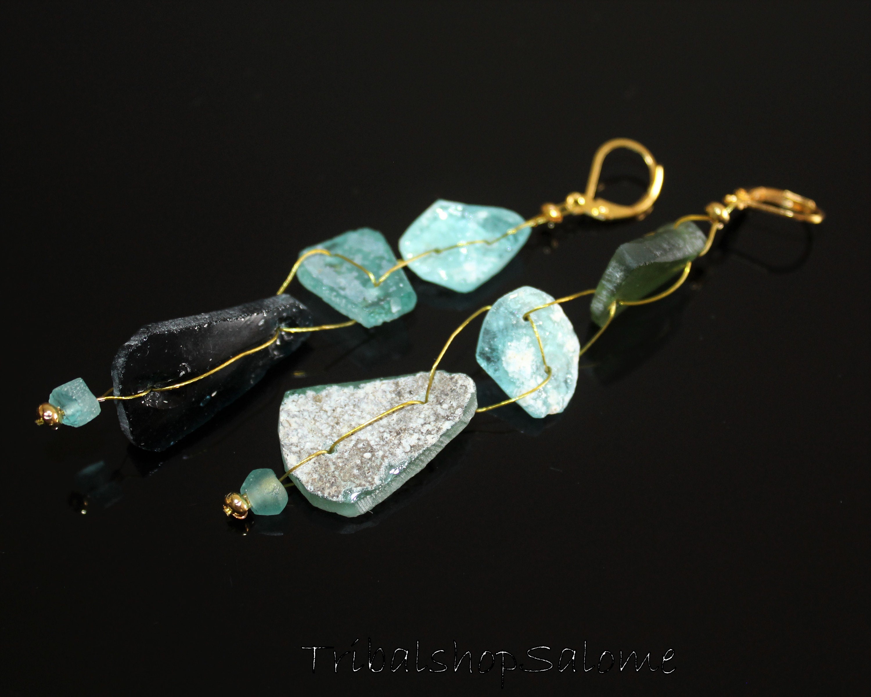 Ancient Roman Glass Shard Earrings, Handmade Glass Earrings on Goldtone ...