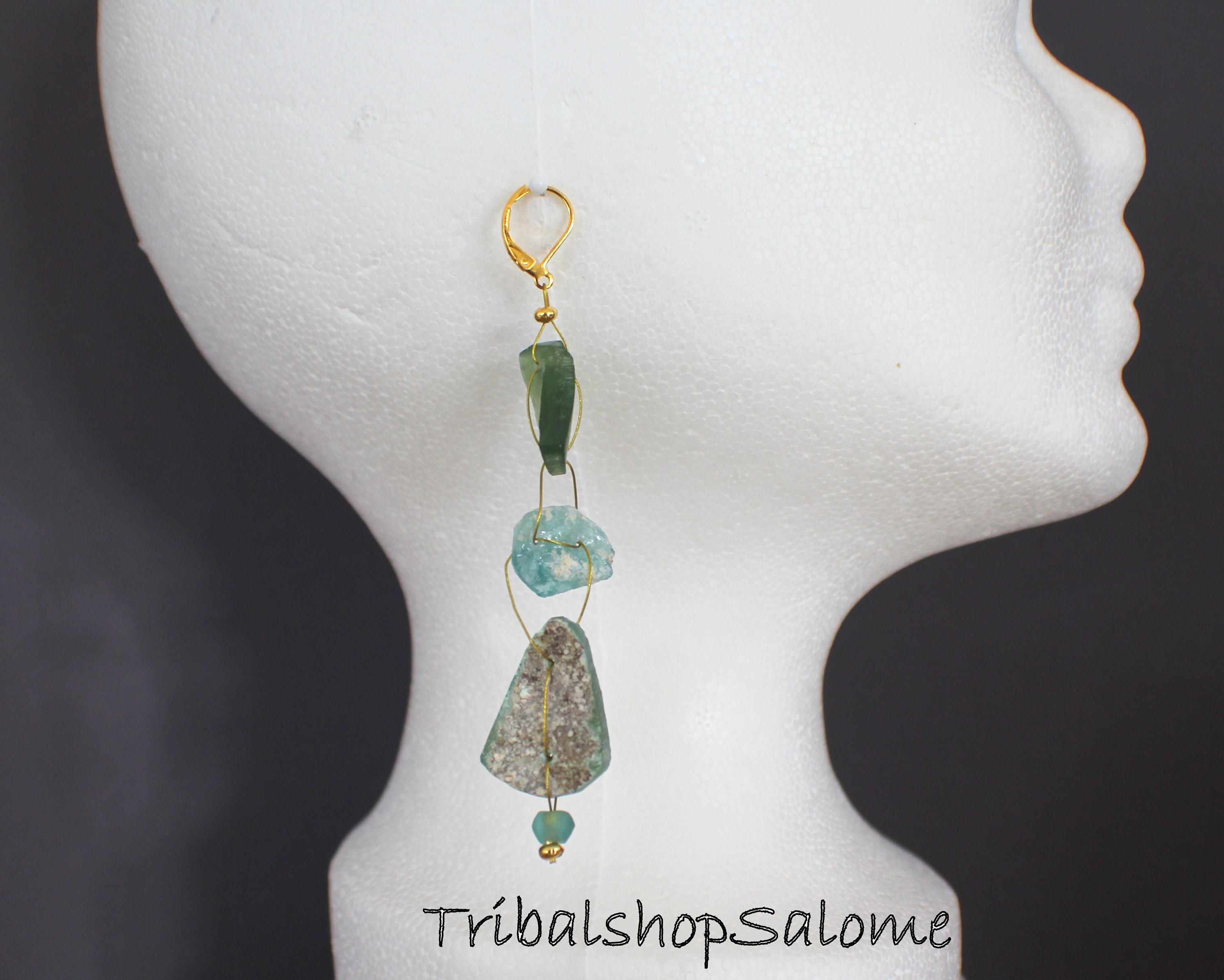 Ancient Roman Glass Shard Earrings, Handmade Glass Earrings on Goldtone ...