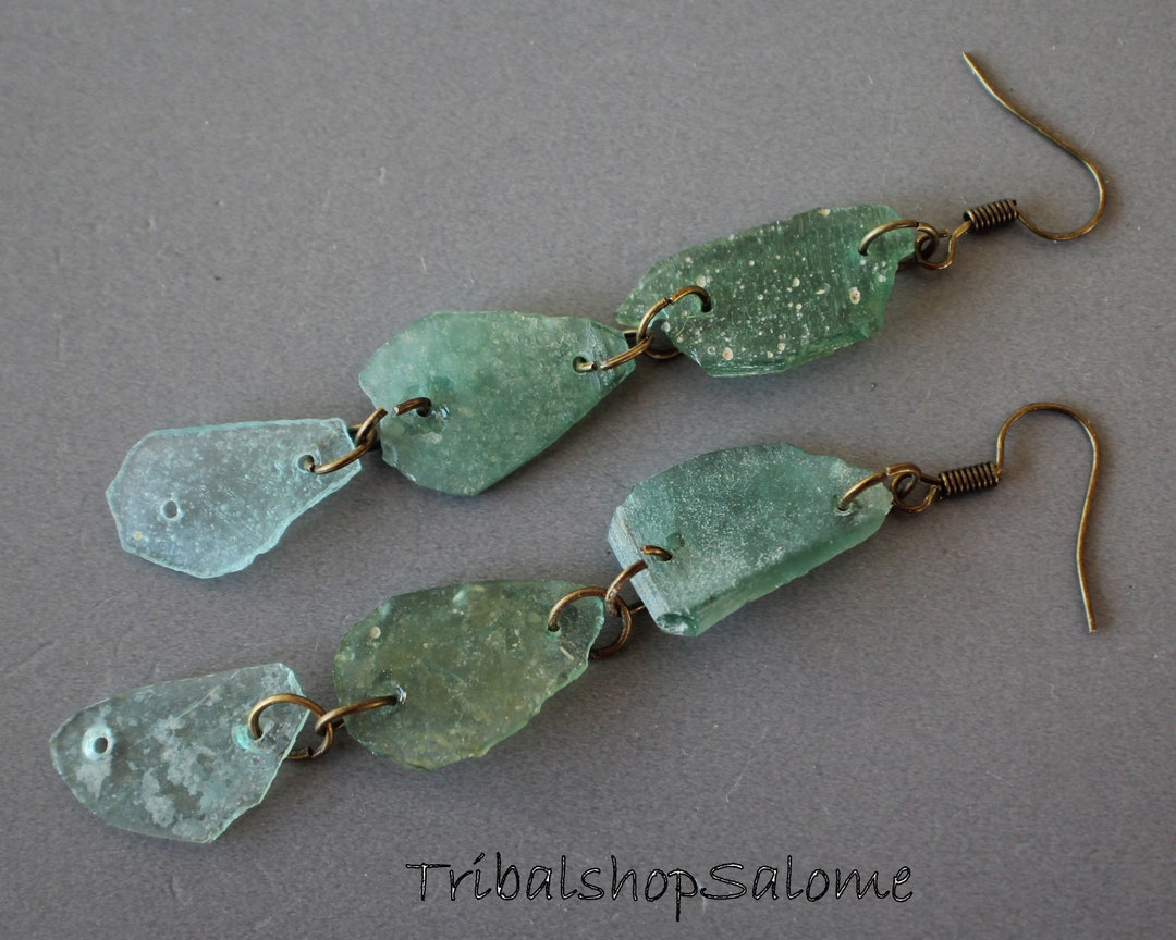 Ancient Roman Glass Shard Earrings, Handmade Glass Earrings on ...