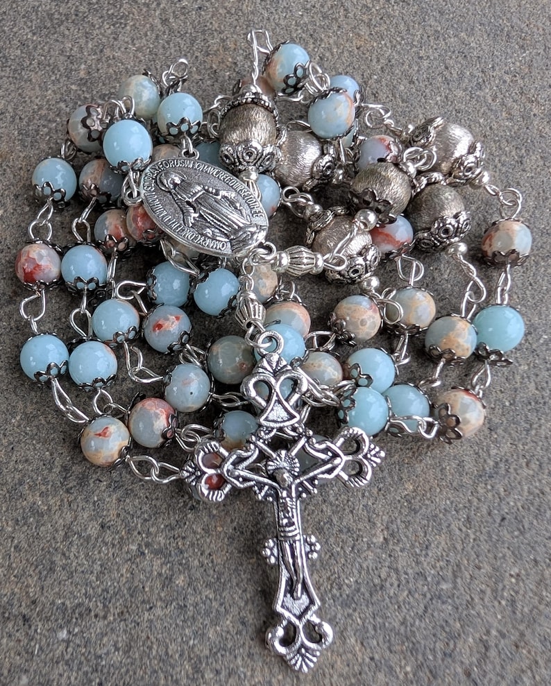 Handcrafted Rosary Made of Sea Sediment Emperor Jasper and 925 Sterling ...