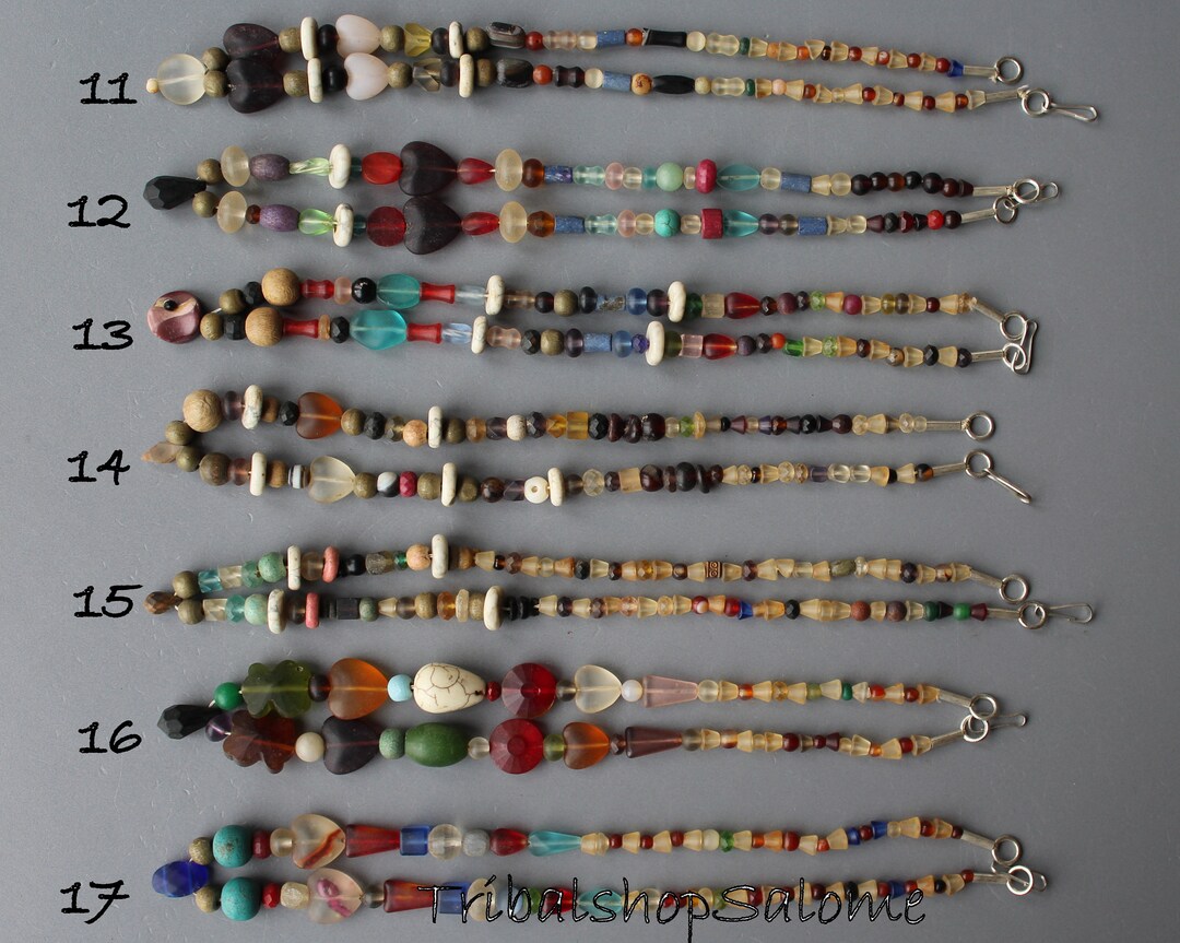 Mixed Strand of Old Glass Beads and Semiprecious Gemstones in Earthy ...