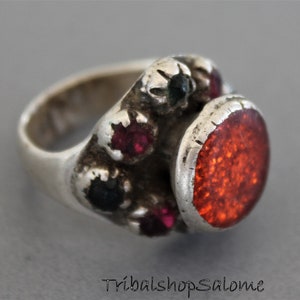 Vintage Swati Aloch Pashtun Silver Ring With Jewels, US Size 8, Nomad ...