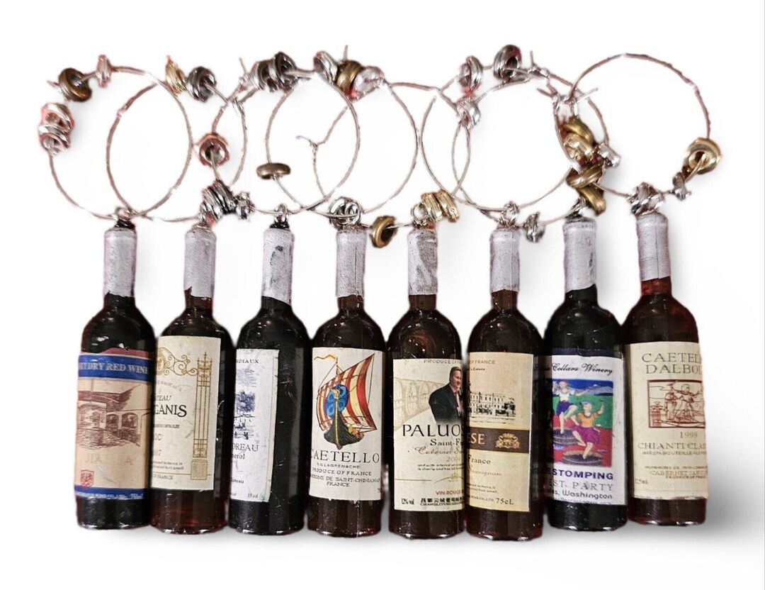 8 Pc Stem Glass Charm Tags Wine Theme Pouch Wine Holiday Gift - Etsy