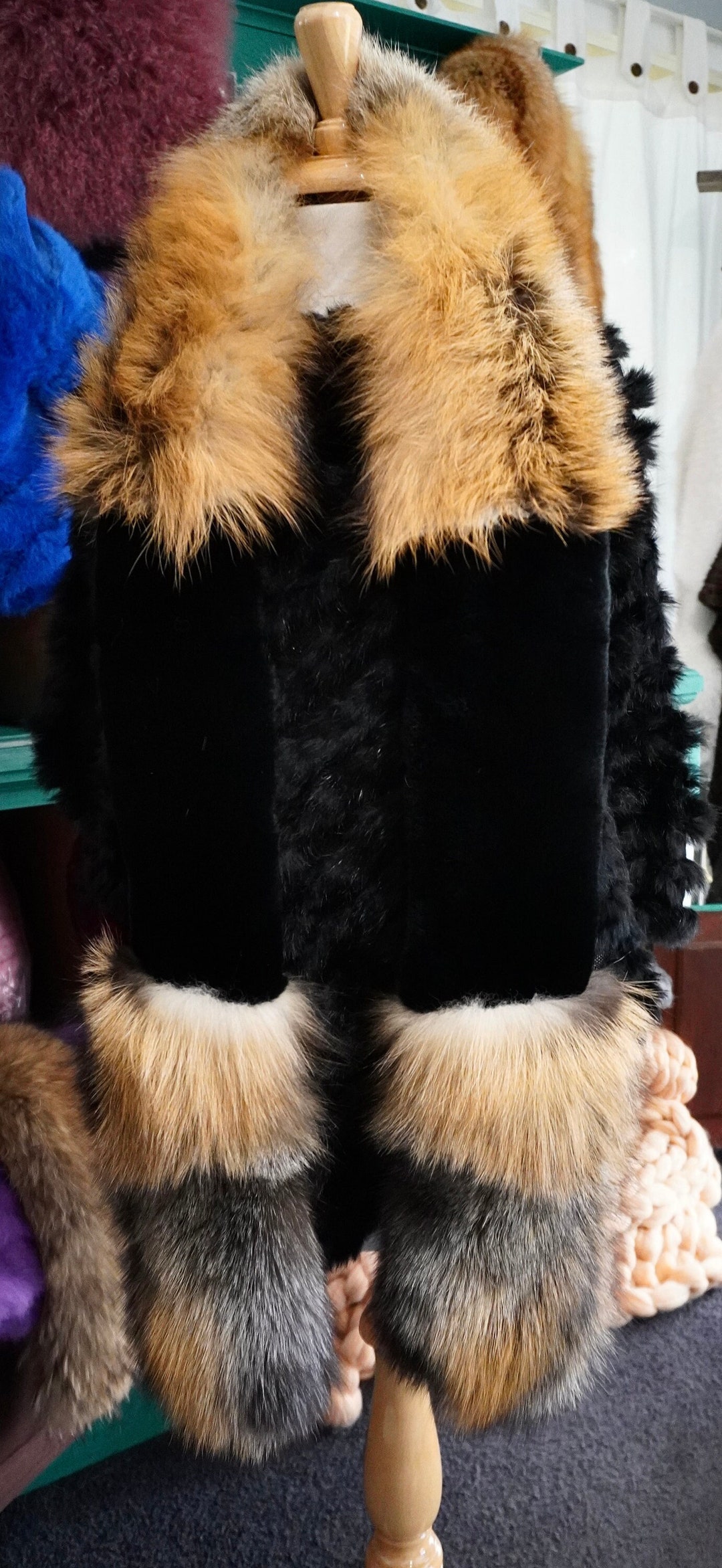 Extra Long Super Warm Rex Rabbit and Natural Red Fox Fur Scarf/ Wrap ...