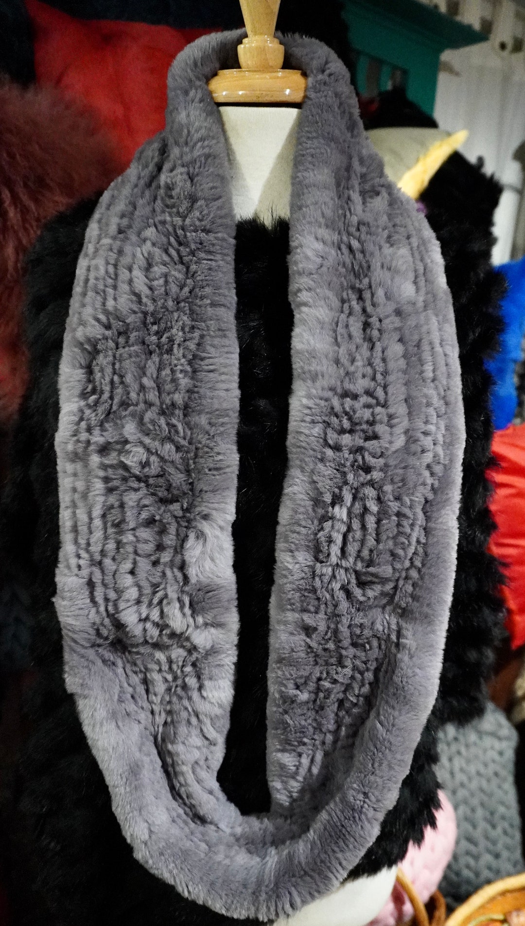 Steel Grey - A Beautiful Rex Rabbit Fur Infinity Scarf - Etsy