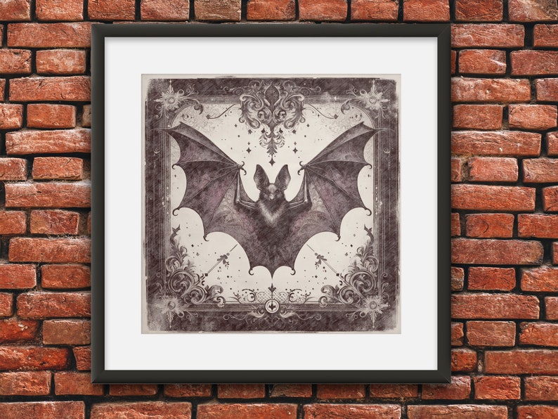 Gothic Bat Art Print Dark Fantasy Wall Decor Victorian Goth Bat ...