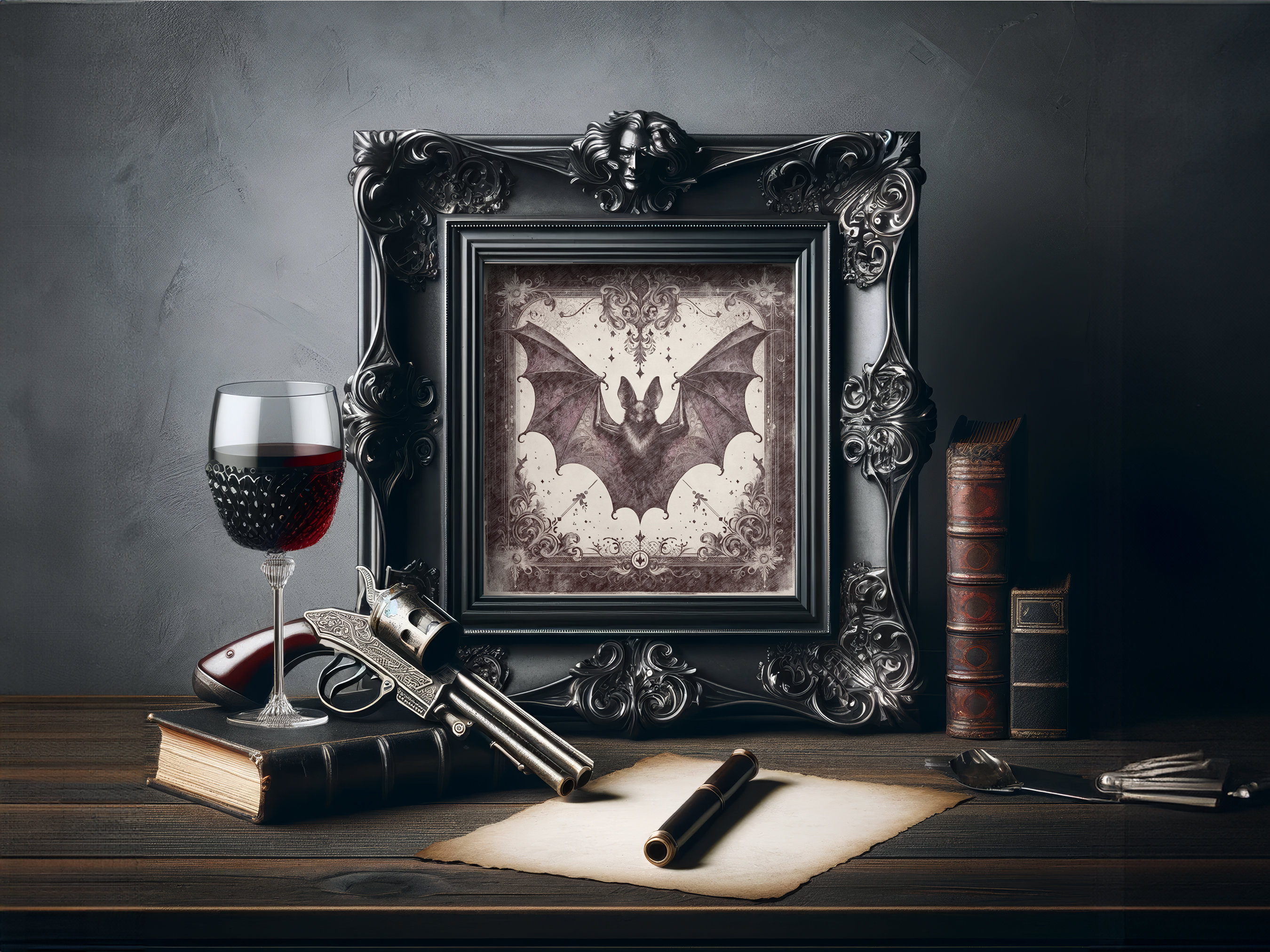 Gothic Bat Art Print Dark Fantasy Wall Decor Victorian Goth Bat ...