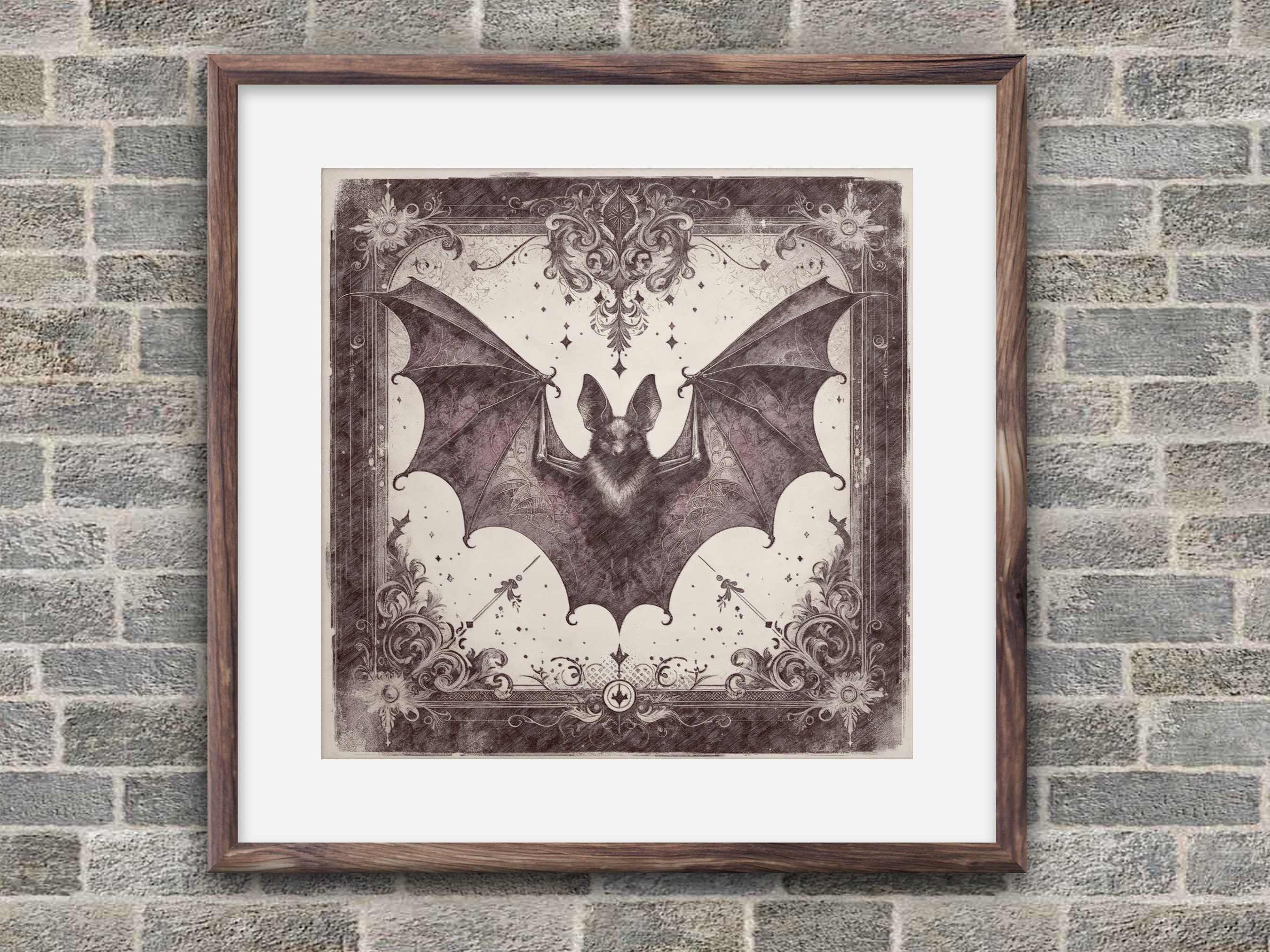 Gothic Bat Art Print Dark Fantasy Wall Decor Victorian Goth Bat ...