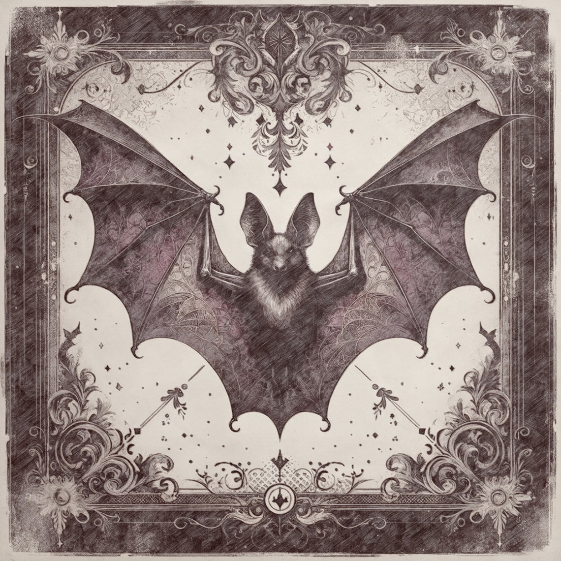 Gothic Bat Art Print Dark Fantasy Wall Decor Victorian Goth Bat ...
