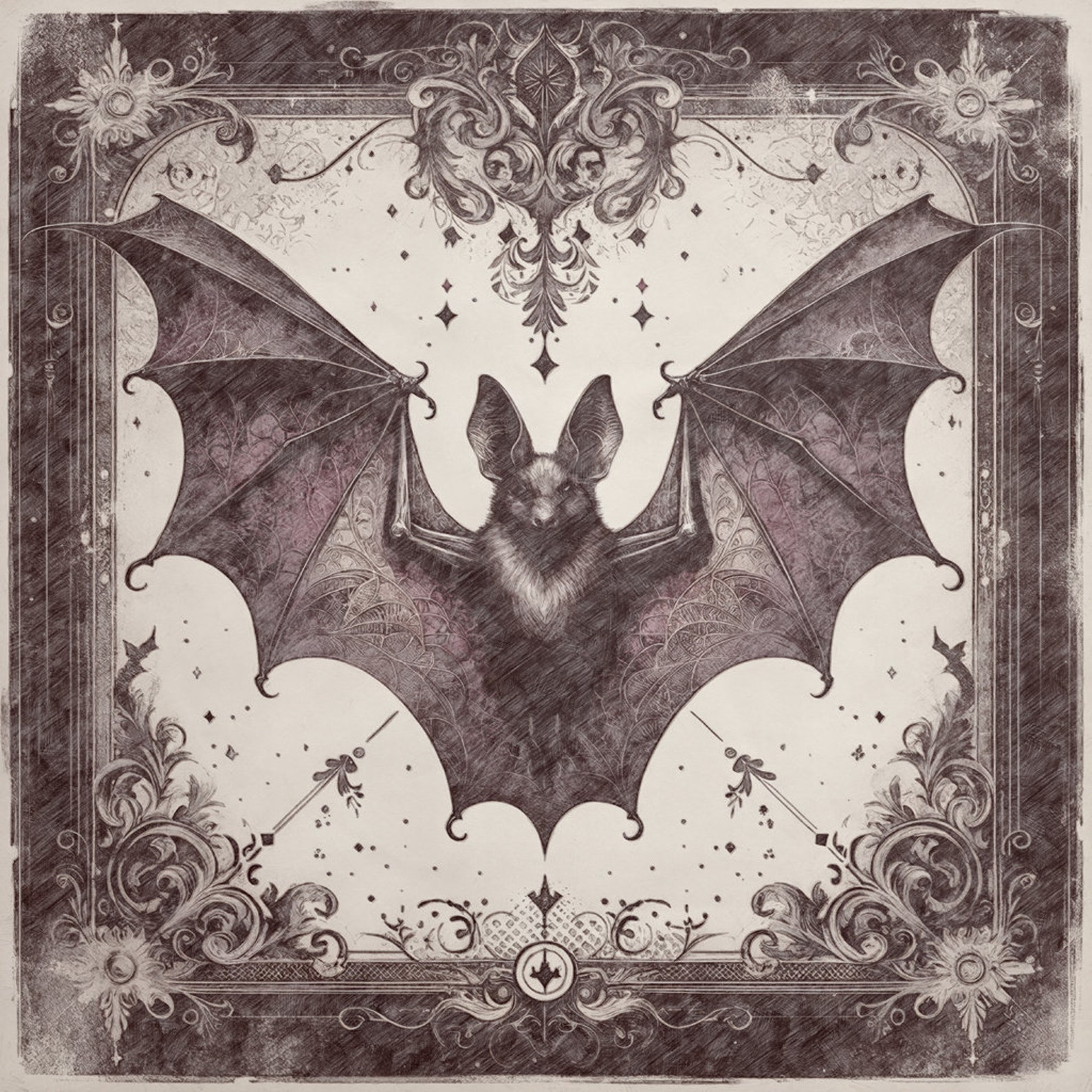 Gothic Bat Art Print Dark Fantasy Wall Decor Victorian Goth Bat ...