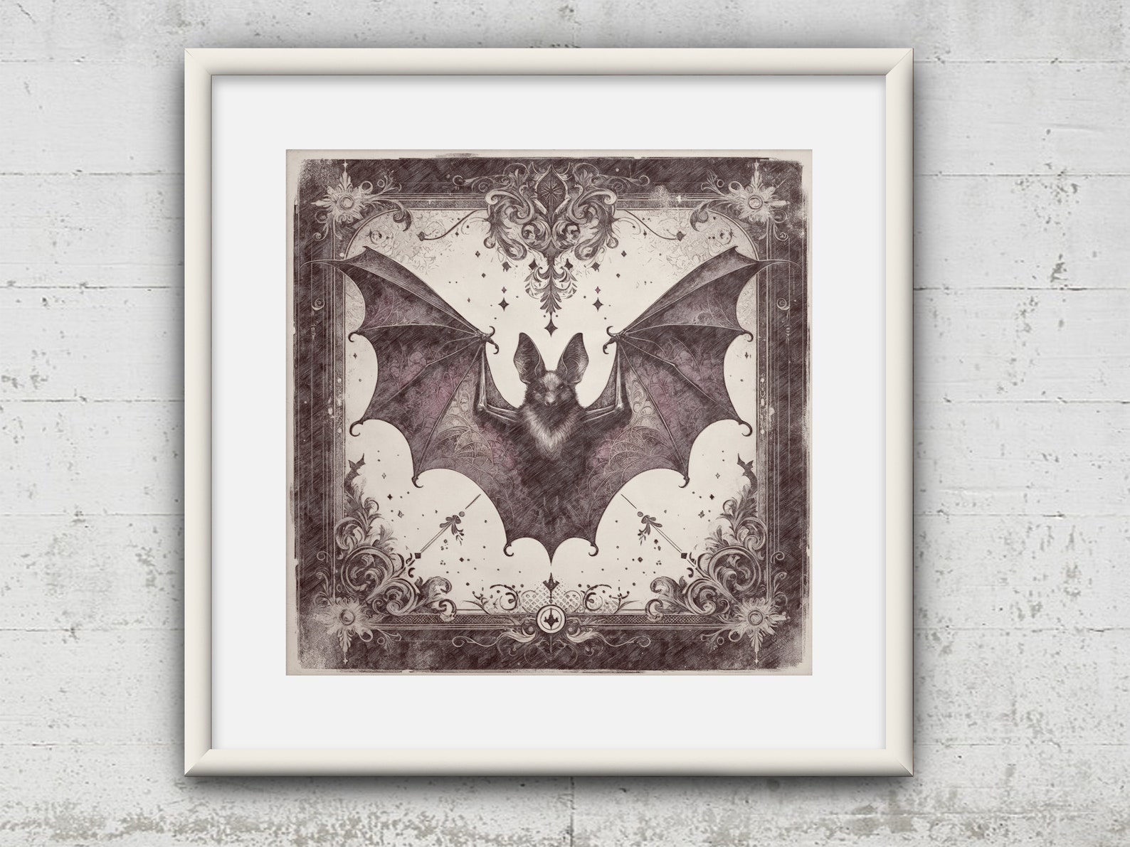 Gothic Bat Art Print Dark Fantasy Wall Decor Victorian Goth Bat ...