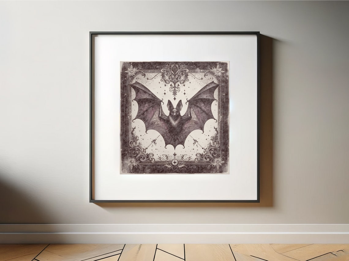 Gothic Bat Art Print Dark Fantasy Wall Decor Victorian Goth Bat ...