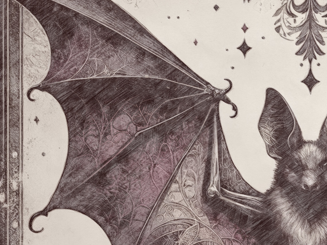 Gothic Bat Art Print Dark Fantasy Wall Decor Victorian Goth Bat ...