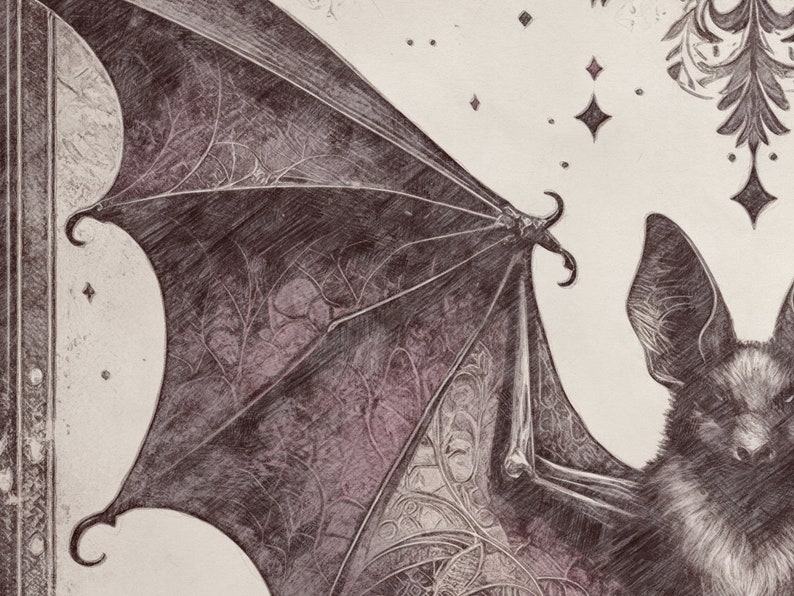Gothic Bat Art Print Dark Fantasy Wall Decor Victorian Goth Bat ...
