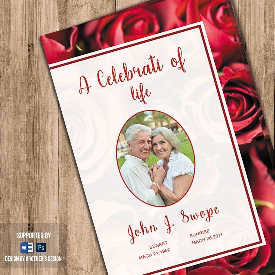 Rose Funeral Program Template Printable Funeral Program | Etsy