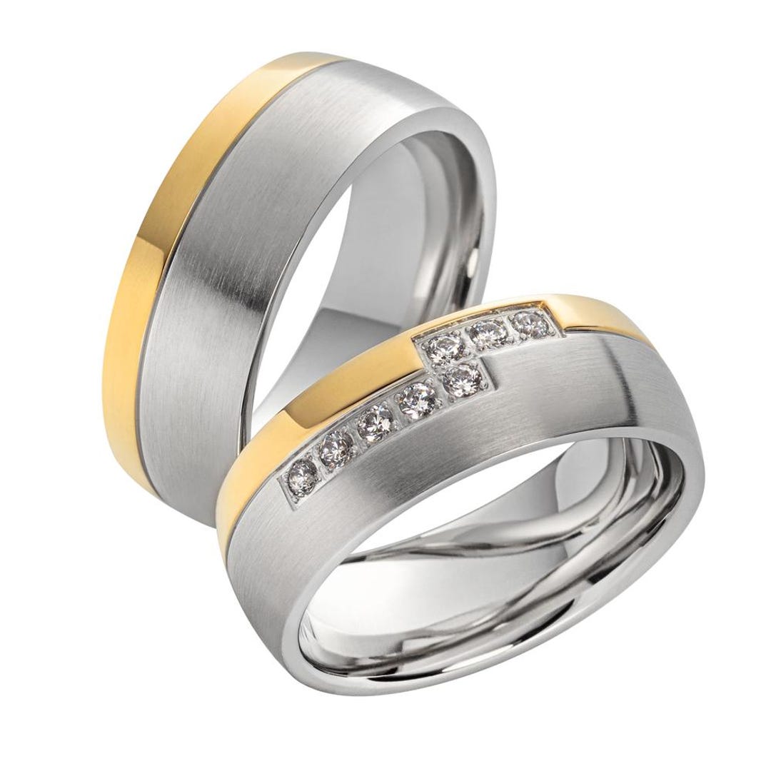 Stainless Steel Partner Rings Friendship Ring With Cubic Zirconia ...