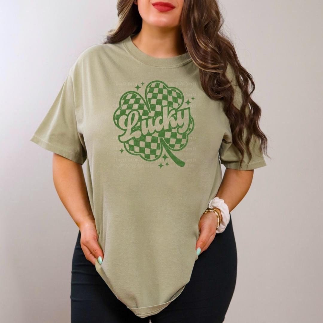 Lucky Tshirt With Clover - Military Green, Gray or White Tshirt - Etsy