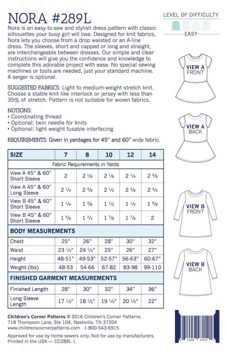 Nora - Pattern From Children's Corner for Knit Dress Sizes 7-14 - Etsy