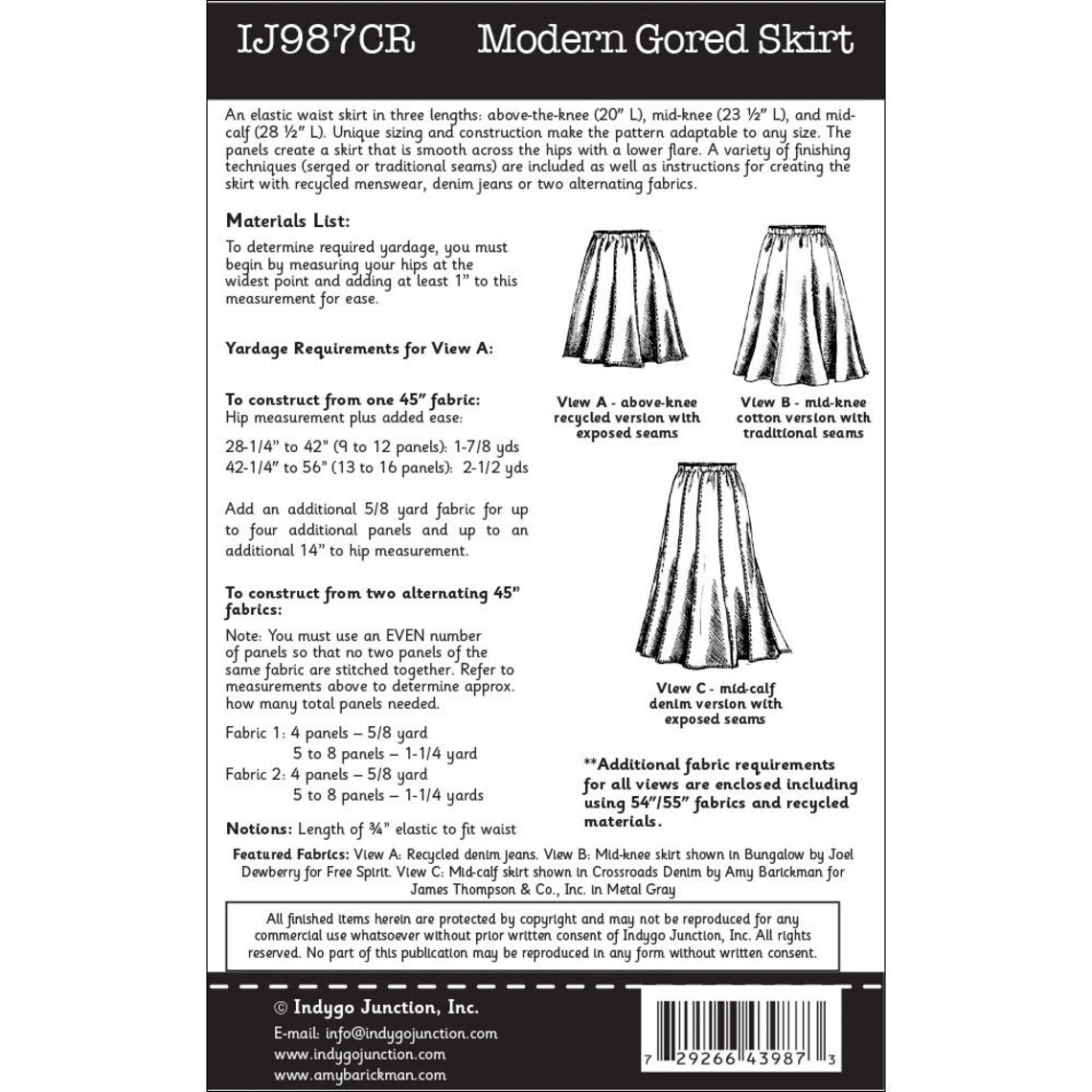 Modern Gored Skirt Pattern, Indygo Junction Designs IJ987CR - Etsy