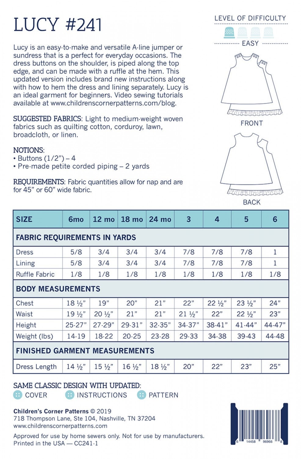 Lucy - Pattern From Children's Corner Classic Collection - Sizes 6 Mo ...
