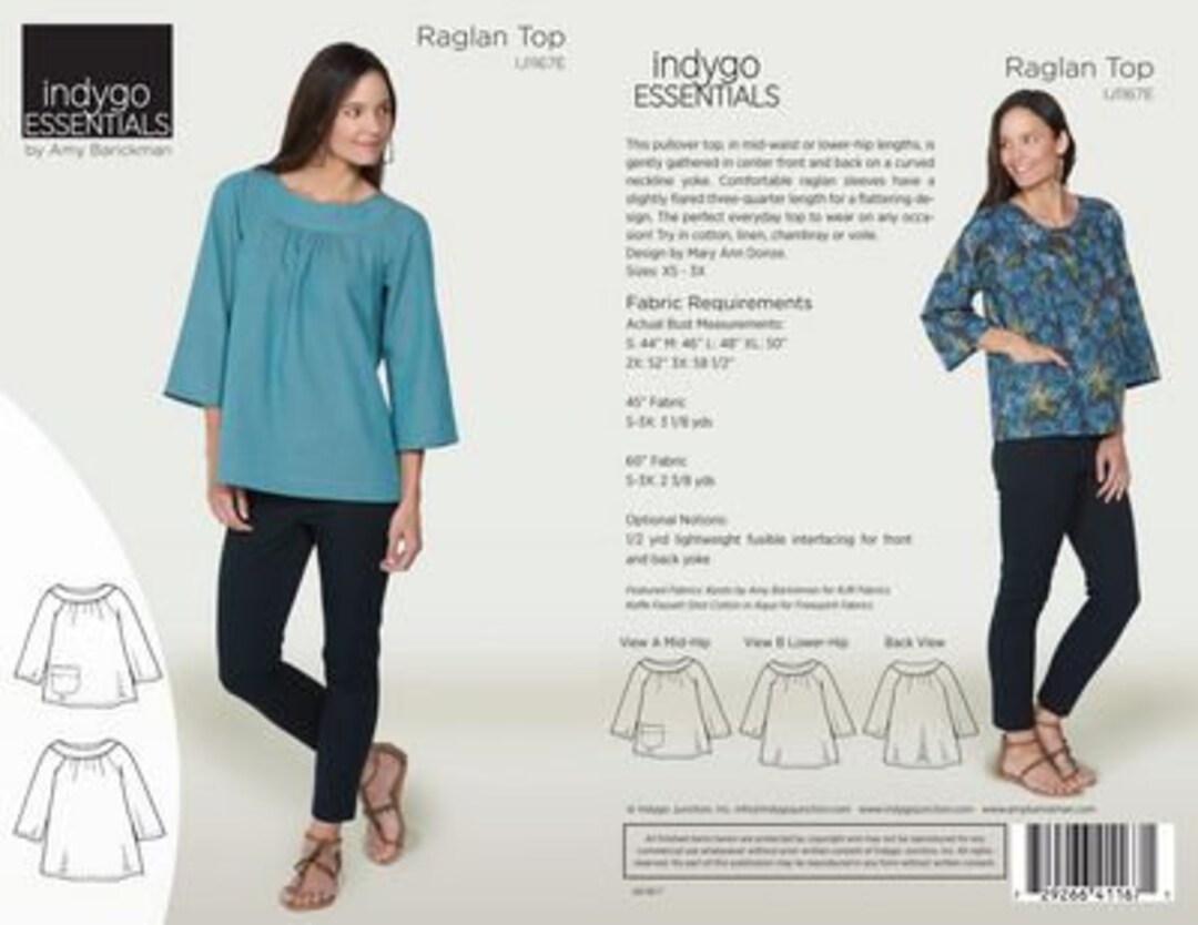 Raglan Top Pattern, Indygo Junction IJ1167E - Etsy