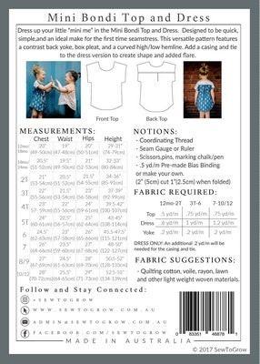 Mini Bondi Top & Dress Pattern for Girls, Sew to Grow SWTG18 - Etsy