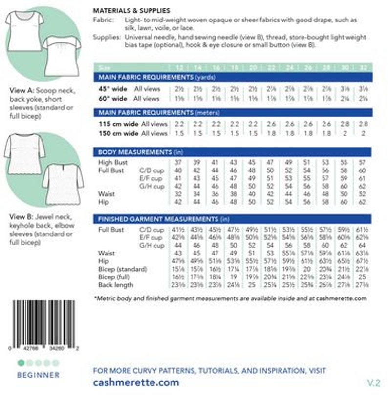 Montrose Top Pattern, Cashmerette Patterns CSMR2104 - Etsy