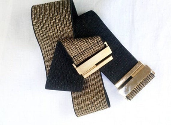 Elegant Elastic Shimmery Gold Belt With Gold Metal Buckle | Etsy