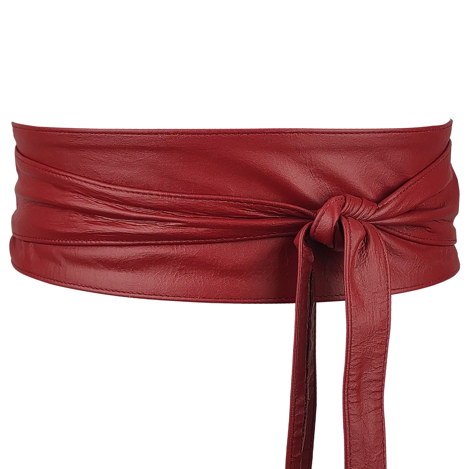 Deep Red Obi Belt Made From Genuine Leather • Corset Leather Belt in ...