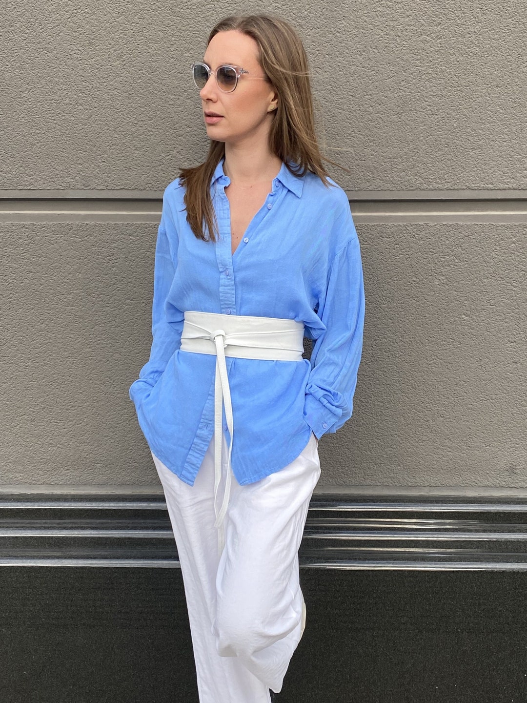 White Obi Belt Made From Genuine Leather • Corset Belt That Emphasize ...