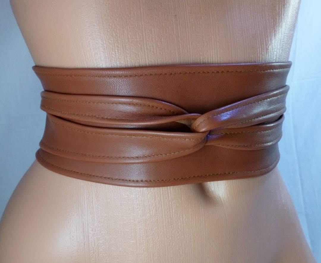 Brown Leather Obi Belt That Accentuates Waistline • Leather Wrap Belt ...