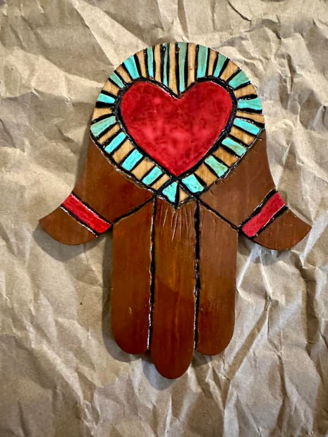 Red Heart, Wooden Hamsa, Hand of God, Wall Hanging, Jewish Art, Judaica ...