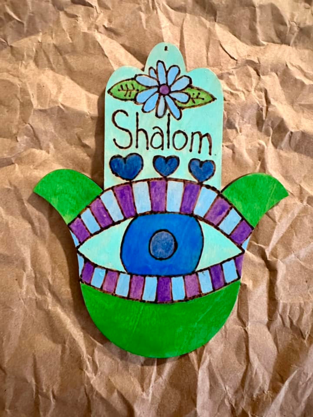 Shalom Evil Eye Wood Hamsa Hand of God Protection Good Luck Home ...