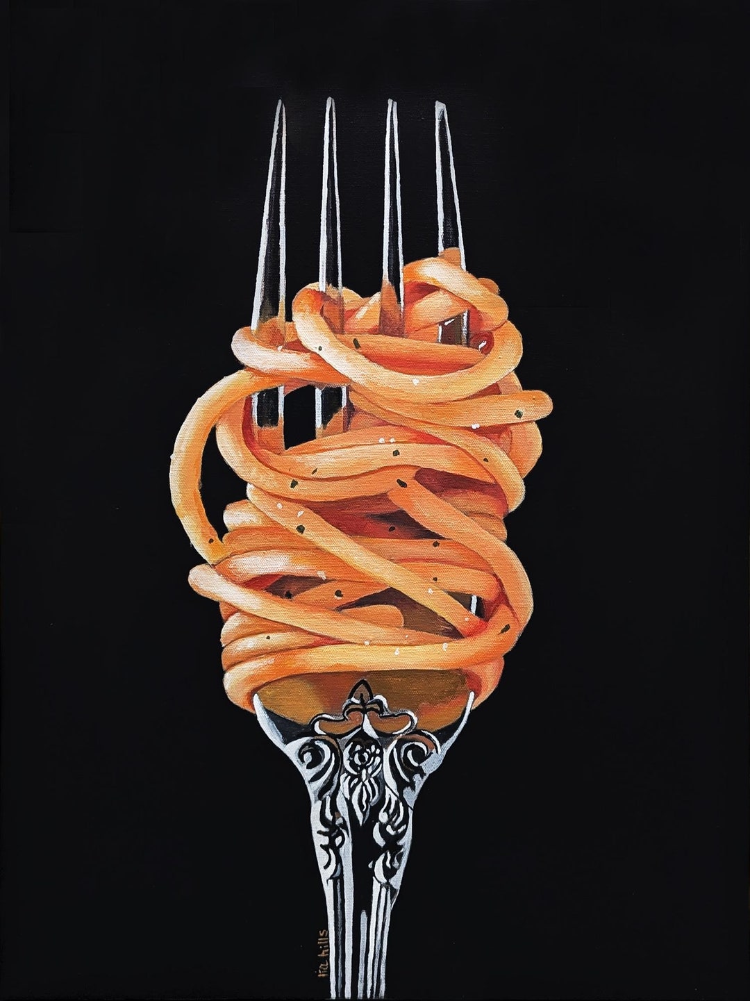 Spaghetti on a Fork Painting, Silver Fork, Realism - Etsy